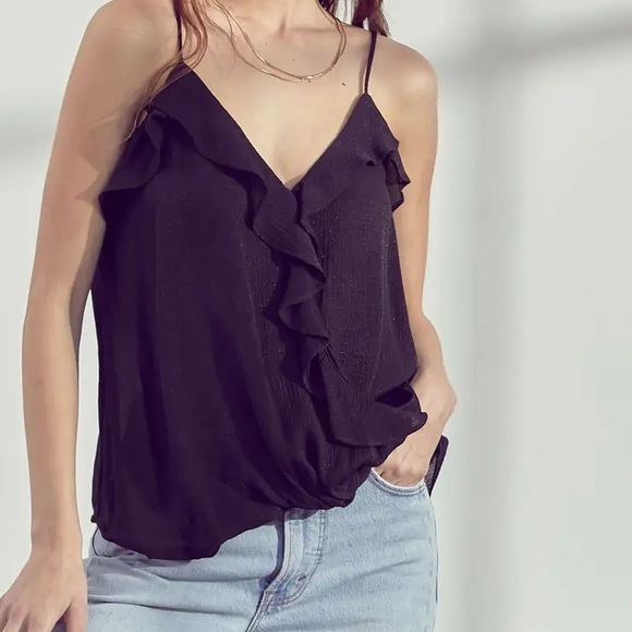 Tops | Black Ruffle Front Tank | Poshmark